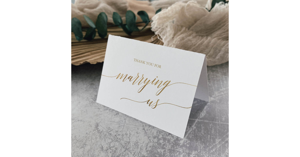 Elegant Gold Calligraphy Officiant Thank You Card | Zazzle