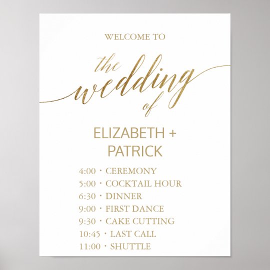 Elegant Gold Calligraphy Order of Events Poster | Zazzle.com