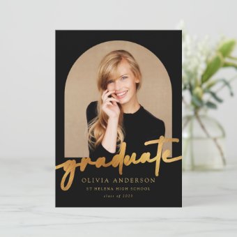 Elegant Gold Calligraphy Photo Arch Graduation Announcement | Zazzle
