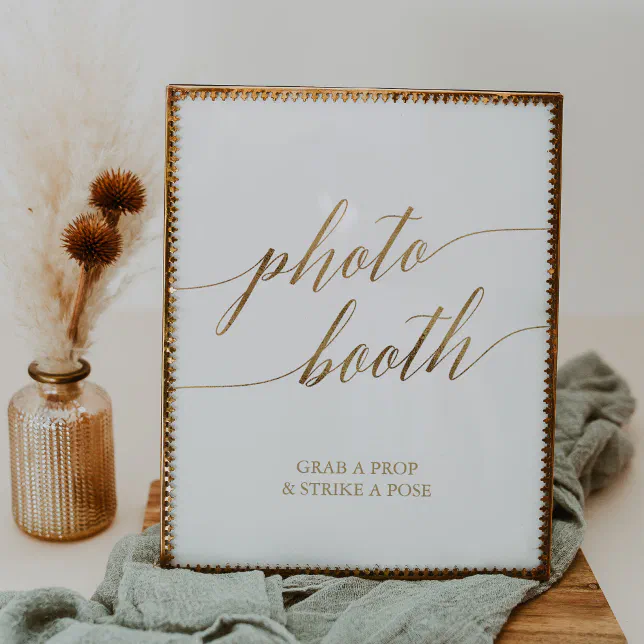 Elegant Gold Calligraphy Photo Booth Sign | Zazzle