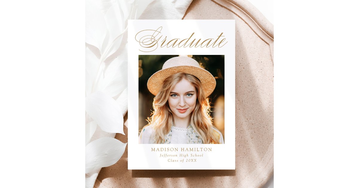 Elegant Gold Calligraphy Photo Graduation Announcement | Zazzle