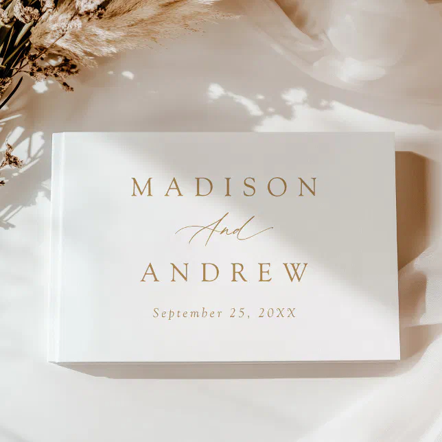 Elegant Gold Calligraphy Photo Wedding Guest Book | Zazzle