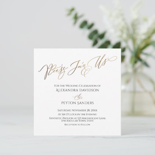 Elegant Gold Calligraphy "Please Join Us" Wedding Invitation | Zazzle