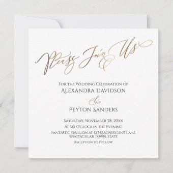 Elegant Gold Calligraphy "Please Join Us" Wedding Invitation | Zazzle