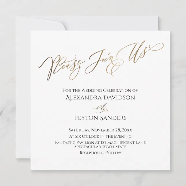 Elegant Gold Calligraphy "Please Join Us" Wedding Invitation | Zazzle