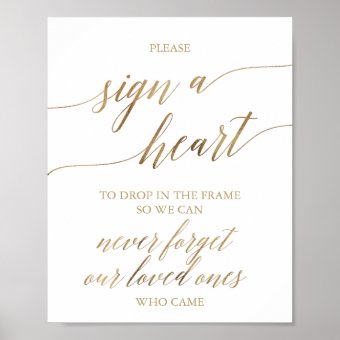 Elegant Gold Calligraphy Please Sign a Heart | Zazzle