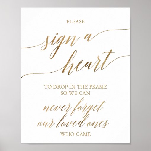 Elegant Gold Calligraphy Please Sign a Heart | Zazzle