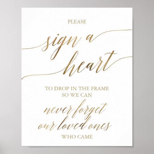 Elegant Gold Calligraphy Please Sign a Heart | Zazzle.com