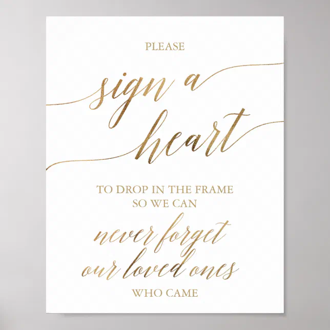 Elegant Gold Calligraphy Please Sign a Heart | Zazzle