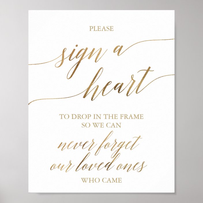Elegant Gold Calligraphy Please Sign a Heart | Zazzle.com