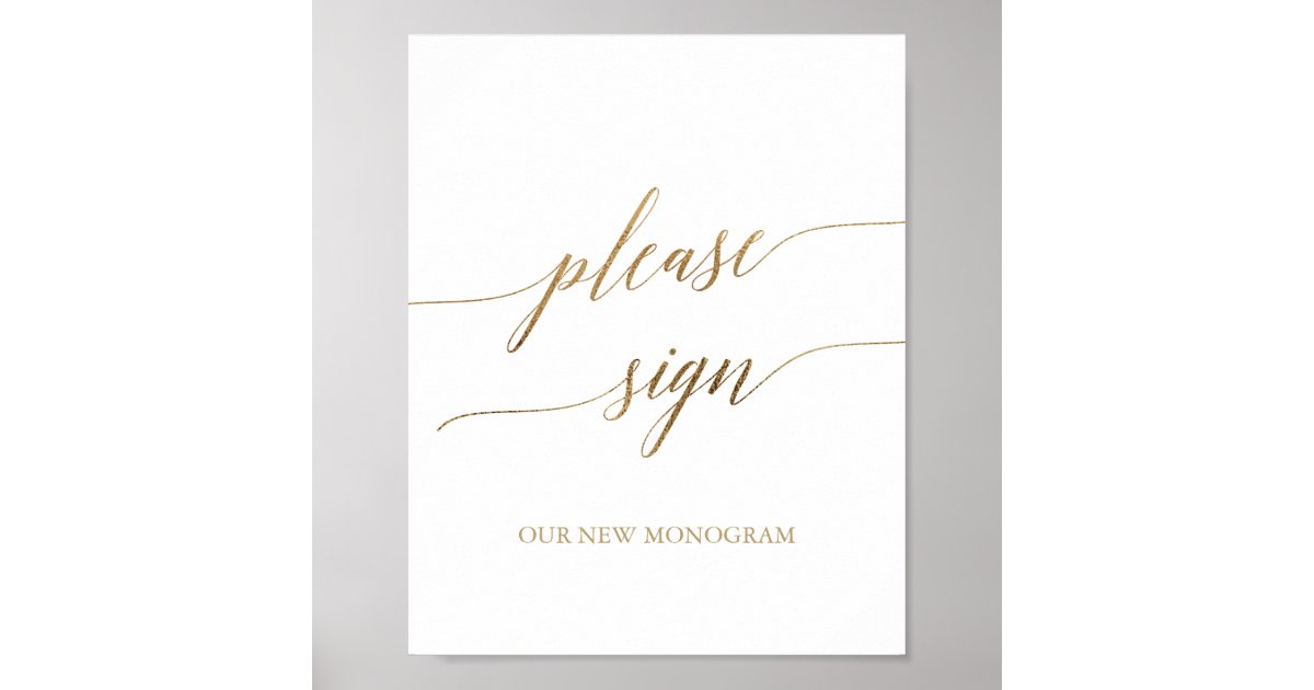 Elegant Gold Calligraphy Please Sign Poster | Zazzle