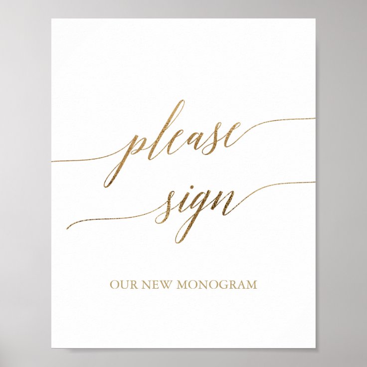 Elegant Gold Calligraphy Please Sign Poster | Zazzle