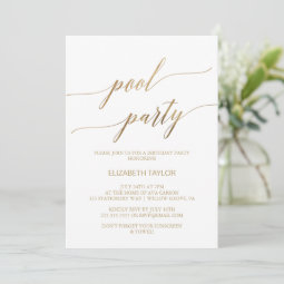 Elegant Gold Calligraphy Pool Party Birthday Invitation | Zazzle