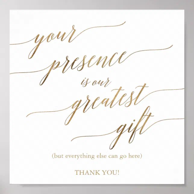 Elegant Gold Calligraphy Presence is Greatest Gift Poster | Zazzle