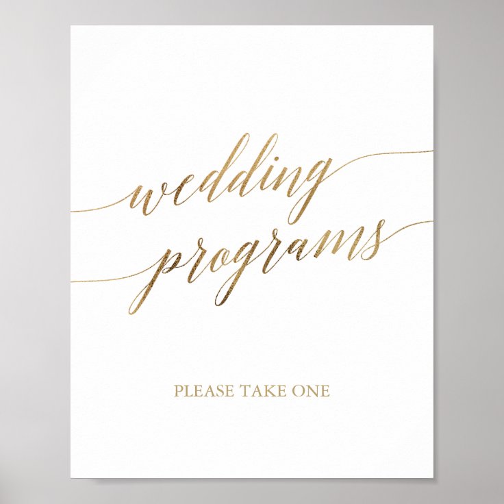 Elegant Gold Calligraphy Programs Sign | Zazzle