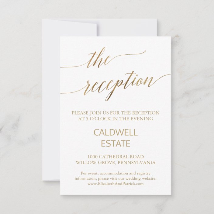 Elegant Gold Calligraphy Reception Enclosure Card | Zazzle