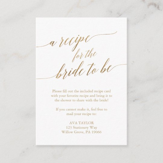 Elegant Gold Calligraphy Recipe Card Insert | Zazzle.com