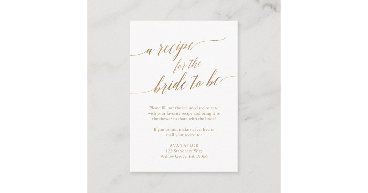 Elegant Gold Calligraphy Recipe Card Insert | Zazzle