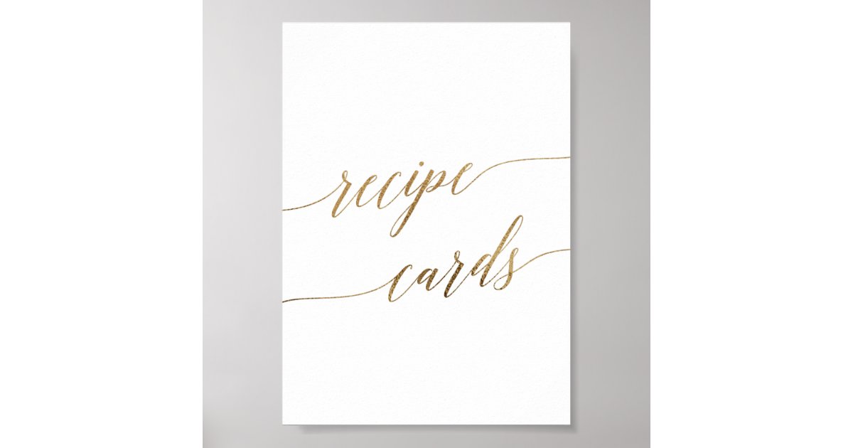 Elegant Gold Calligraphy Recipe Cards Sign | Zazzle
