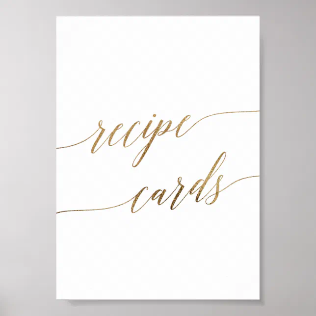 Elegant Gold Calligraphy Recipe Cards Sign | Zazzle