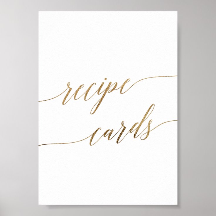 Elegant Gold Calligraphy Recipe Cards Sign | Zazzle