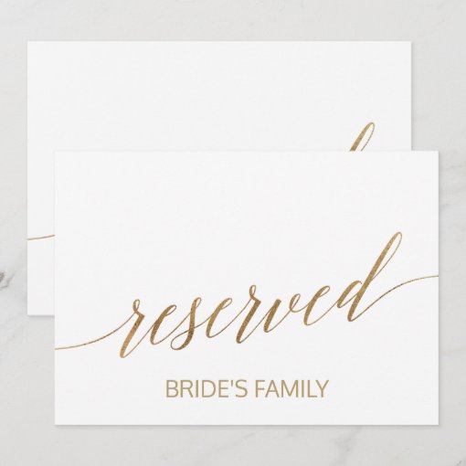 Elegant Gold Calligraphy Reserved Sign | Zazzle