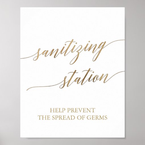 Elegant Gold Calligraphy Sanitizing Station Sign | Zazzle