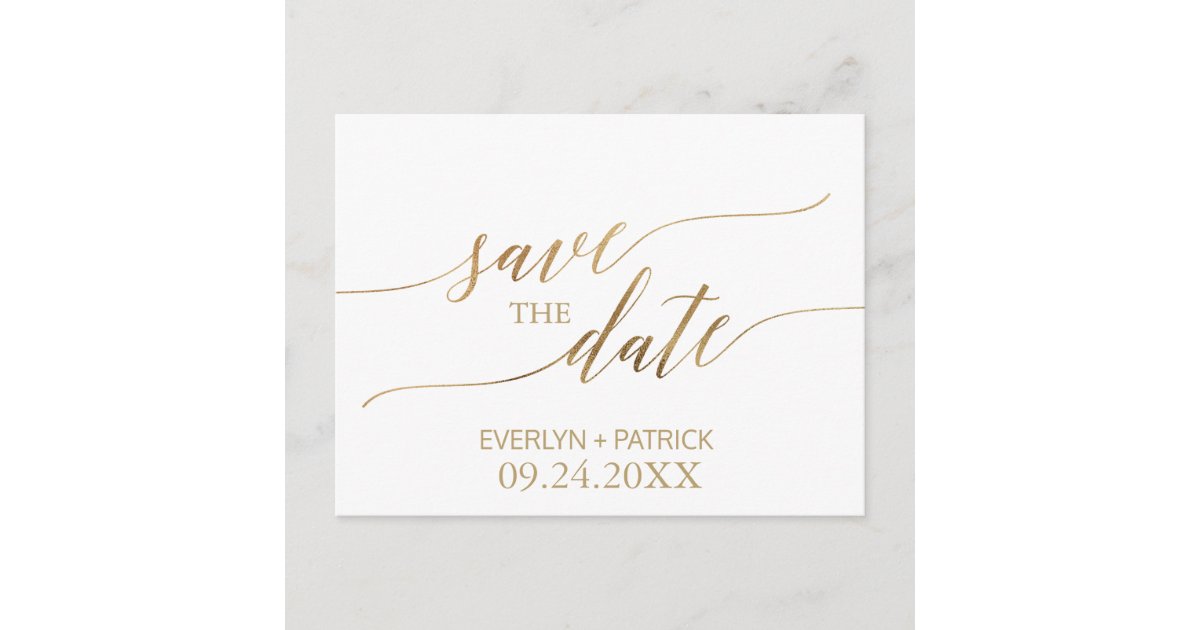 Elegant Gold Calligraphy Save the Date Announcement Postcard | Zazzle.com