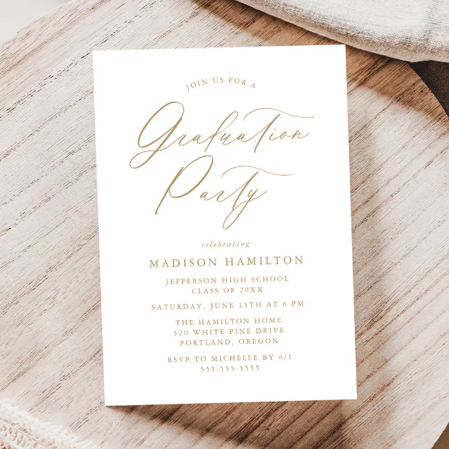 Elegant Gold Calligraphy Script Graduation Party Invitation | Zazzle