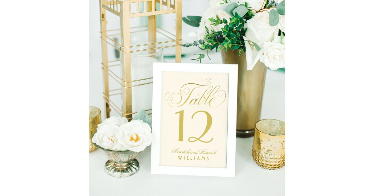 Elegant Gold Calligraphy Script Wedding Monogram Table Number | Zazzle