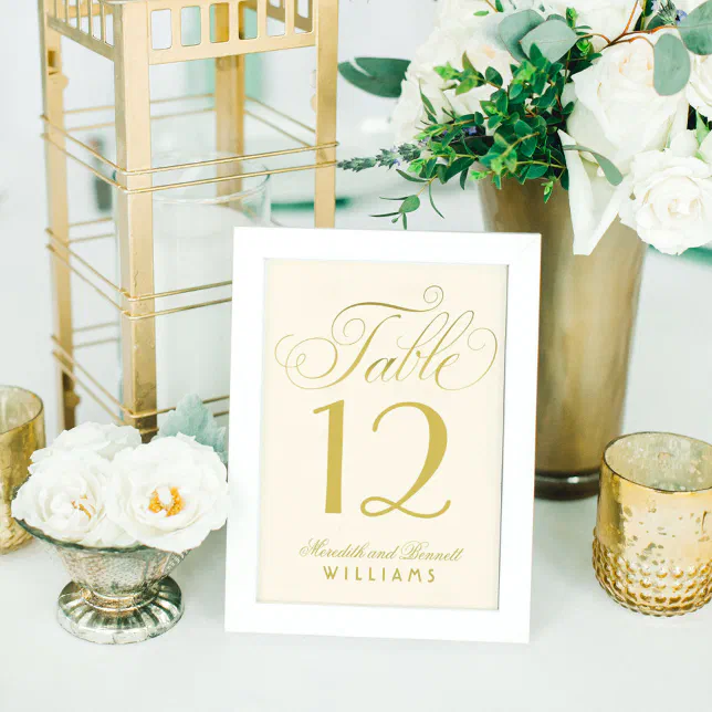 Elegant Gold Calligraphy Script Wedding Monogram Table Number | Zazzle