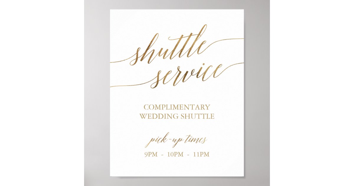 Elegant Gold Calligraphy Shuttle Service Sign | Zazzle