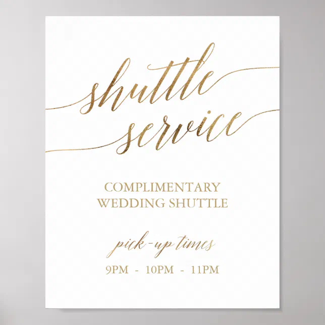 Elegant Gold Calligraphy Shuttle Service Sign | Zazzle