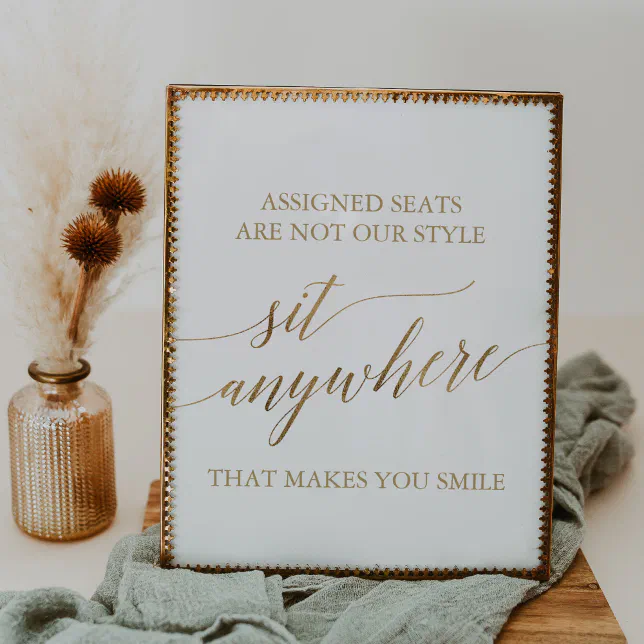 Elegant Gold Calligraphy Sit Anywhere Sign | Zazzle