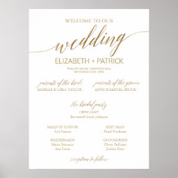 Elegant Gold Calligraphy Small Wedding Program Poster | Zazzle
