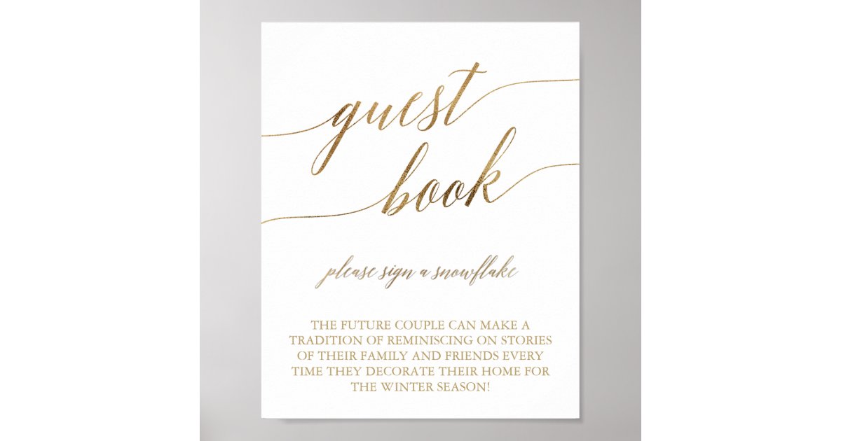 Elegant Gold Calligraphy Snowflake Guest Book Sign | Zazzle