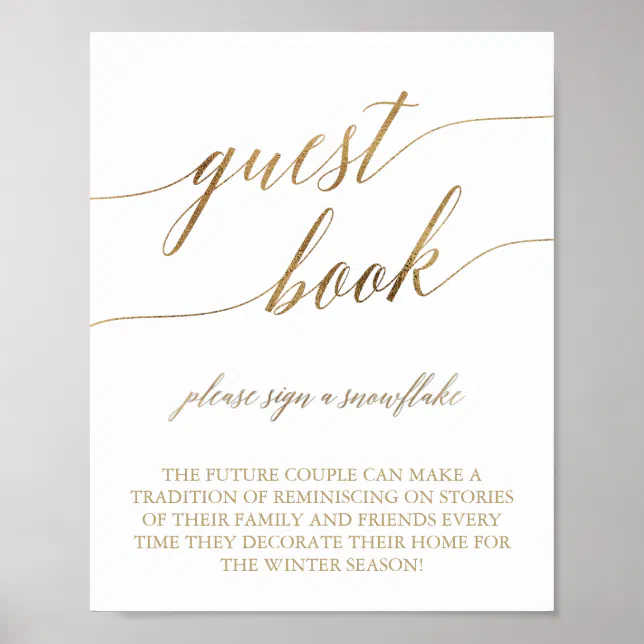 Elegant Gold Calligraphy Snowflake Guest Book Sign | Zazzle