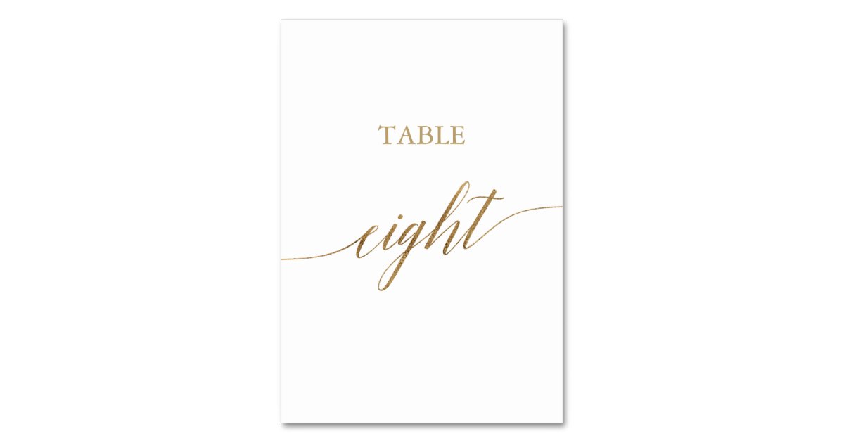 Elegant Gold Calligraphy Table Eight Table Number | Zazzle