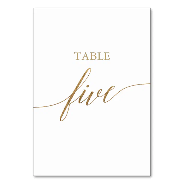 Elegant Gold Calligraphy Table Five Table Number | Zazzle