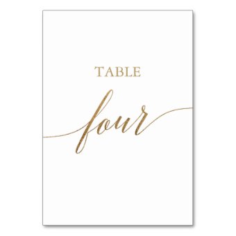 Elegant Gold Calligraphy Table Four Table Number | Zazzle