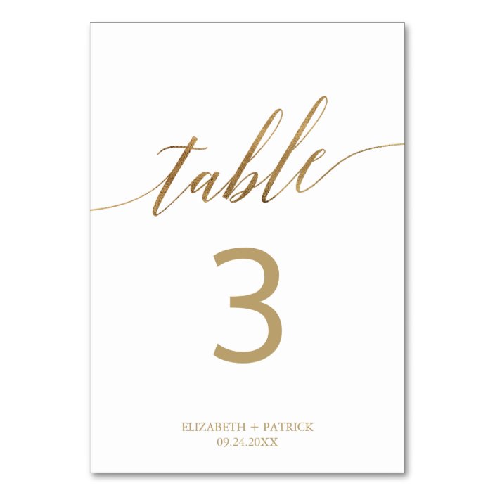 Elegant Gold Calligraphy Table Number | Zazzle