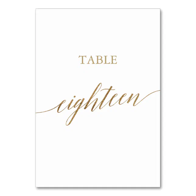 Elegant Gold Calligraphy Table Number Eighteen | Zazzle