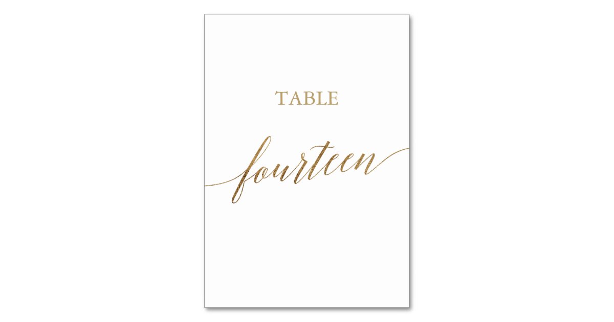 Elegant Gold Calligraphy Table Number Fourteen | Zazzle