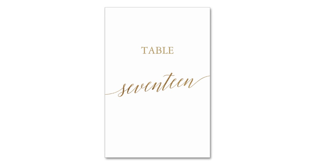 Elegant Gold Calligraphy Table Number Seventeen | Zazzle
