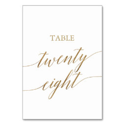 Elegant Gold Calligraphy Table Number Twenty Eight | Zazzle