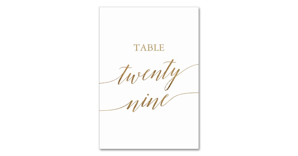 Elegant Gold Calligraphy Table Number Twenty Nine | Zazzle