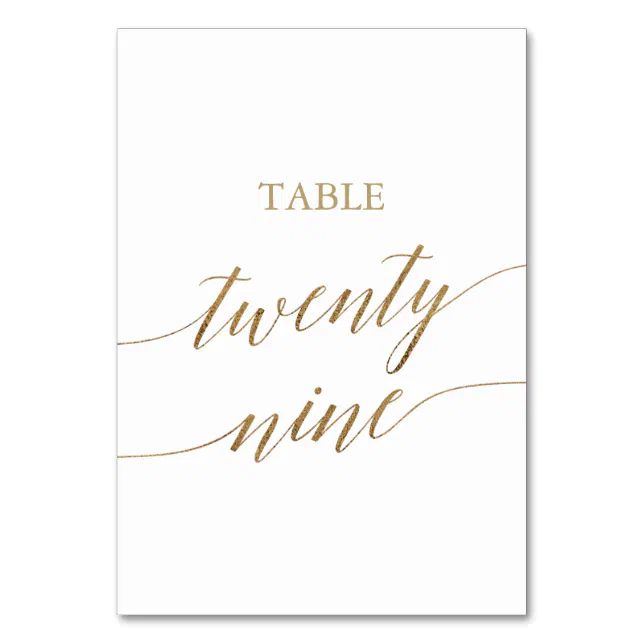 Elegant Gold Calligraphy Table Number Twenty Nine | Zazzle