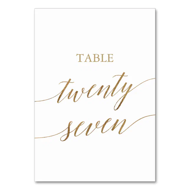 Elegant Gold Calligraphy Table Number Twenty Seven | Zazzle