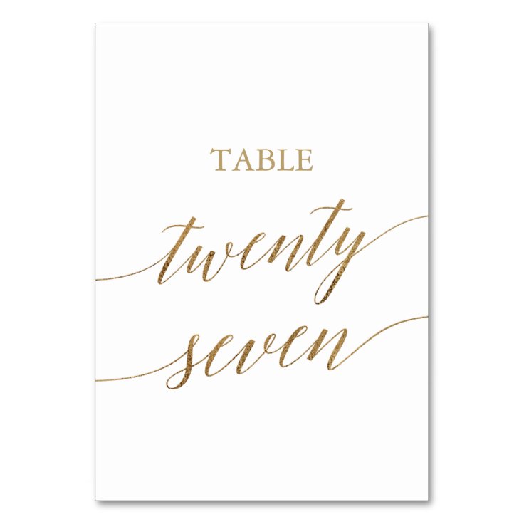Elegant Gold Calligraphy Table Number Twenty Seven | Zazzle