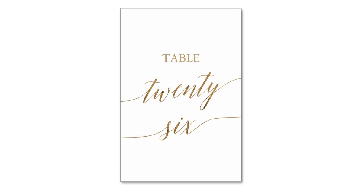 Elegant Gold Calligraphy Table Number Twenty Six | Zazzle